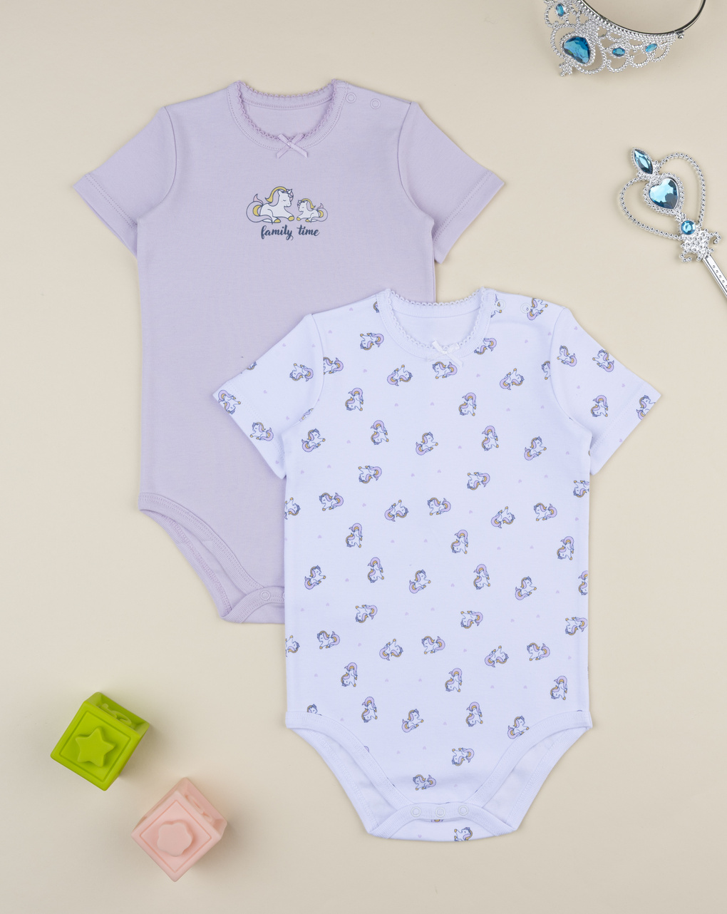 Pack 2 body bimba unicorni viola/bianco - Prénatal